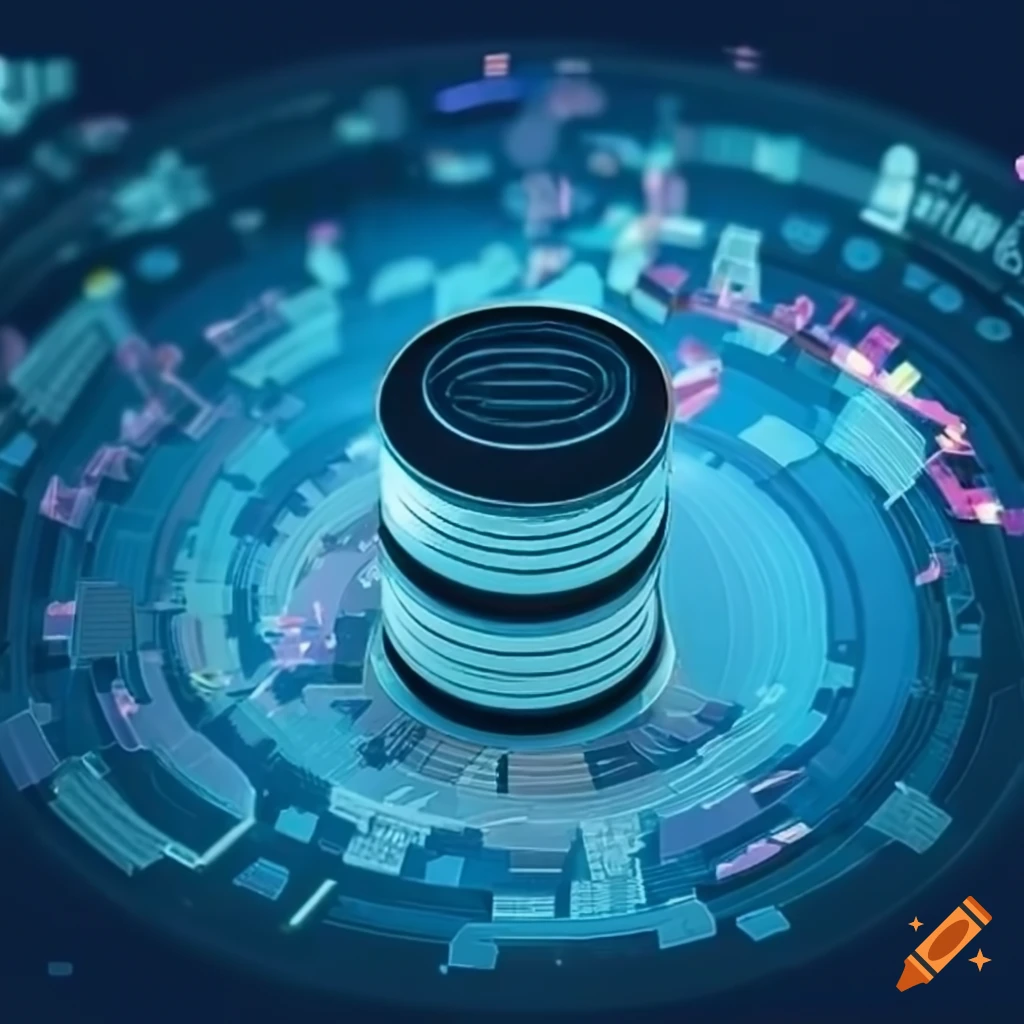 Database server surrounded by data graphs on Craiyon