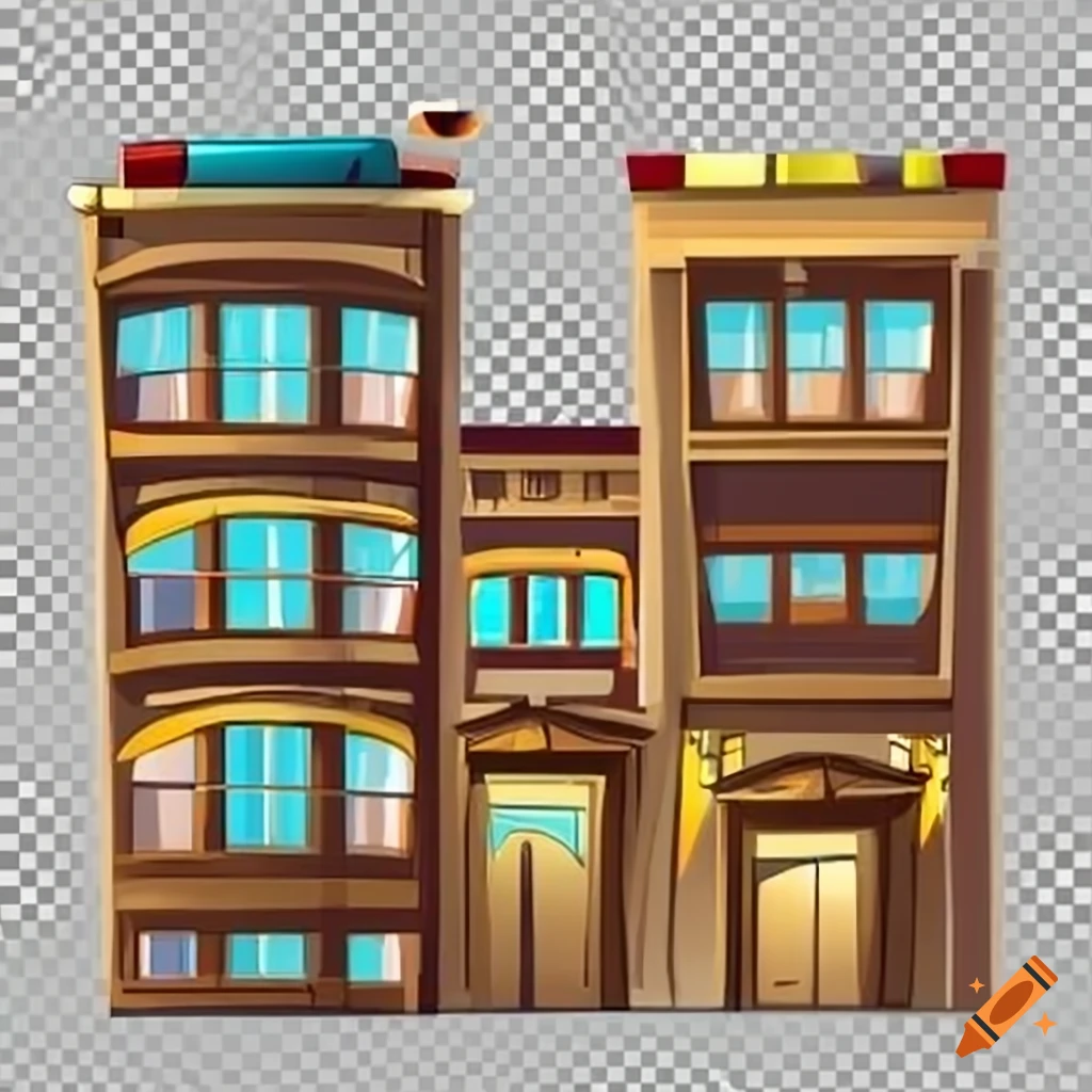 Cartoon brown building with large windows on Craiyon