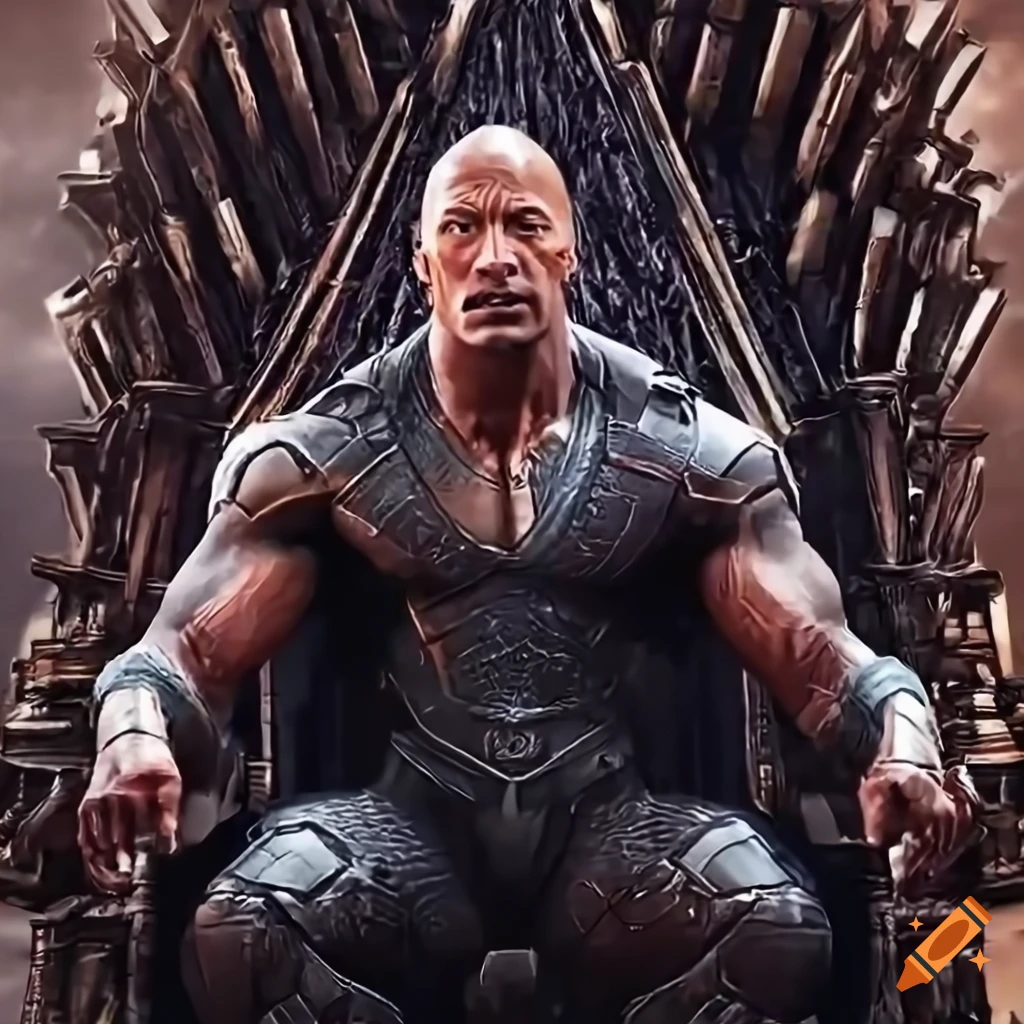 Dwayne Johnson sitting on a giant throne with ornaments and expensive ...