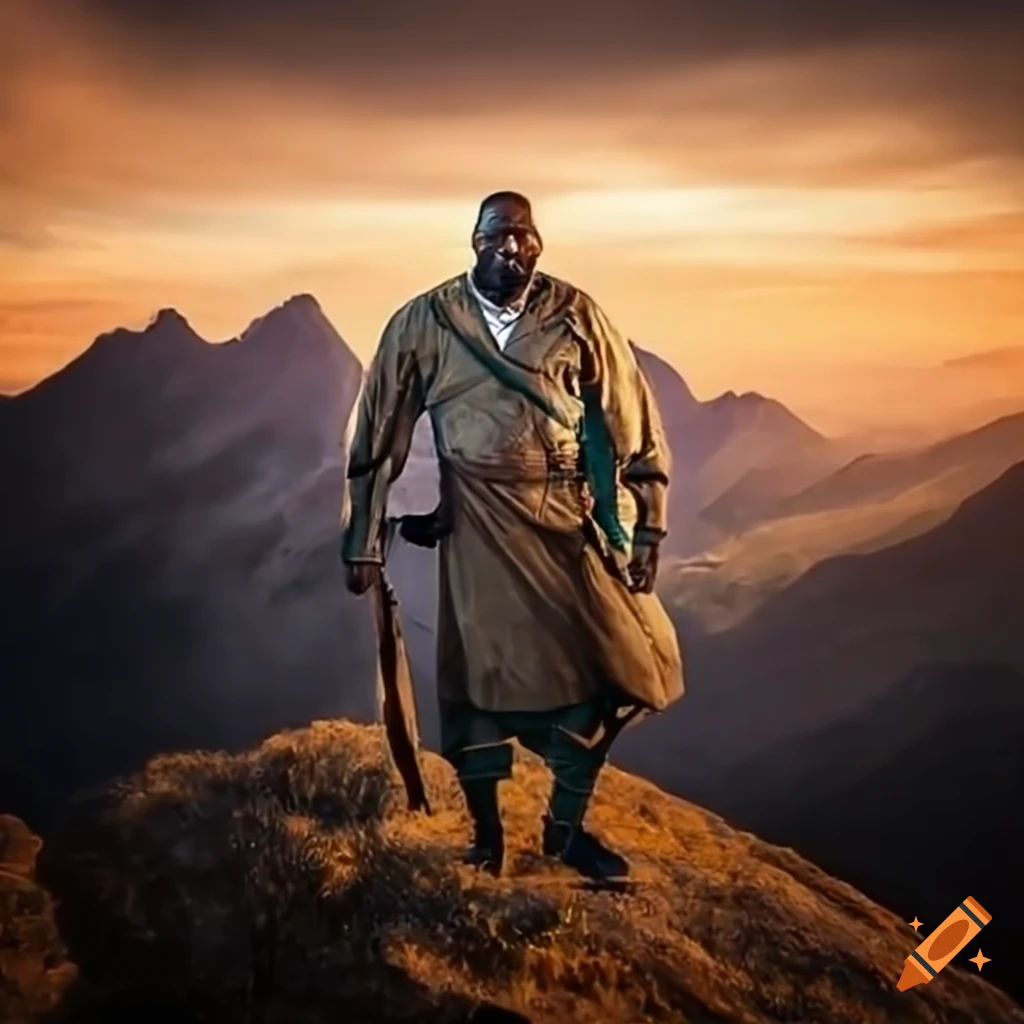 Bearded african american warrior in mountain landscape on Craiyon