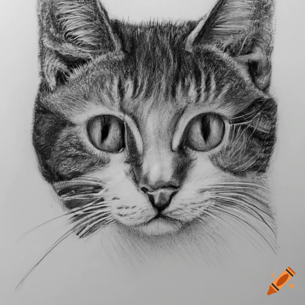 Pencil drawing of a cat's head on Craiyon