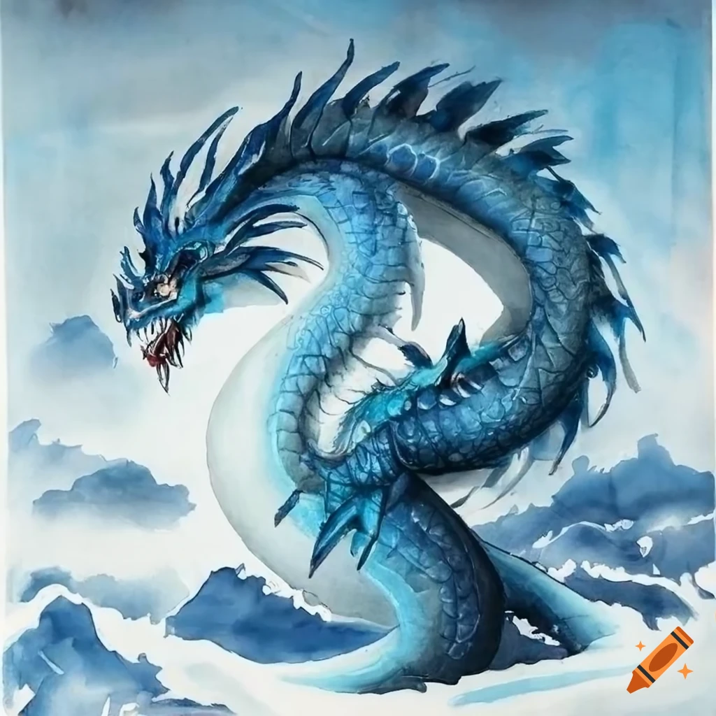 Chinese ink painting of a western ice dragon on Craiyon