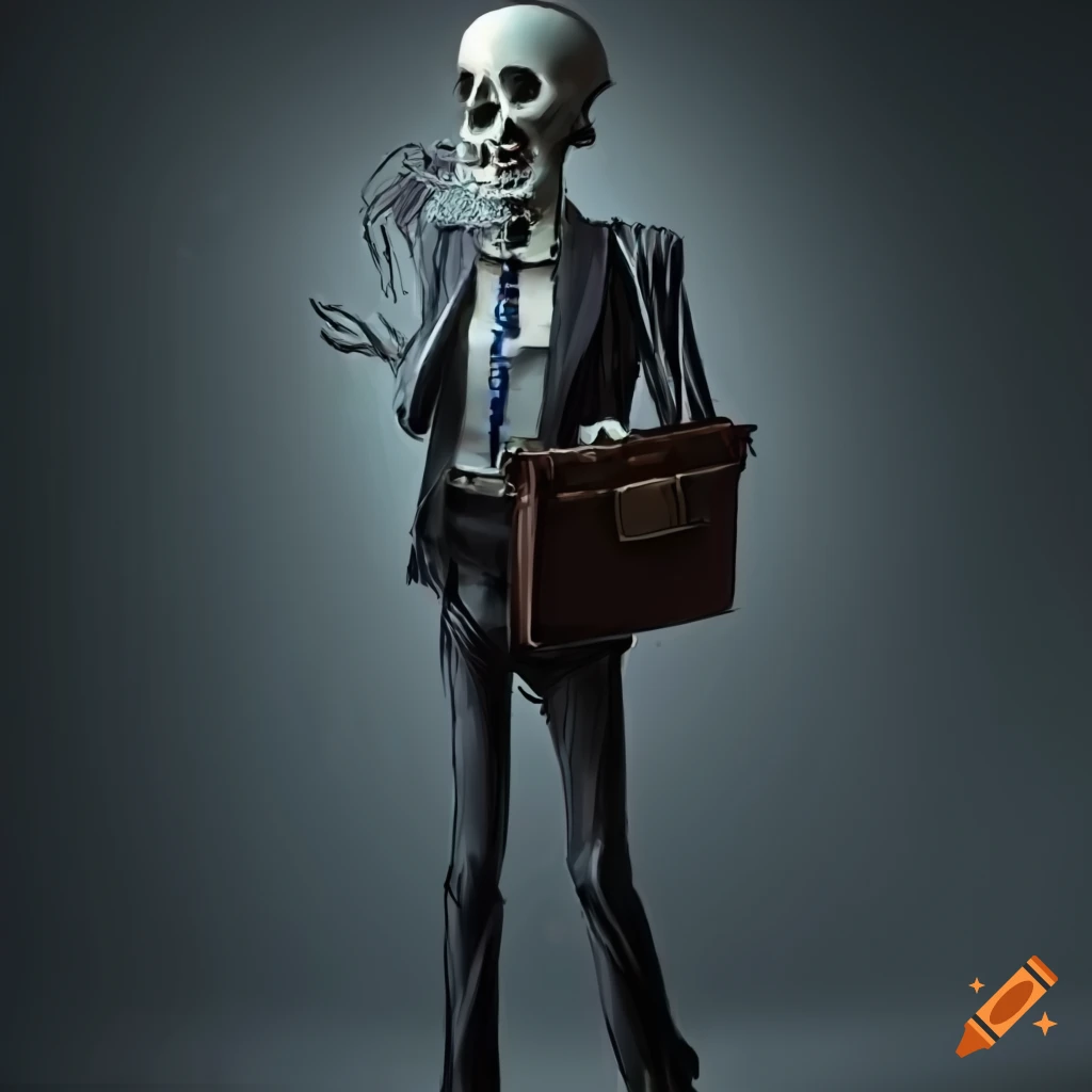 Businessman skeleton working frantically on Craiyon