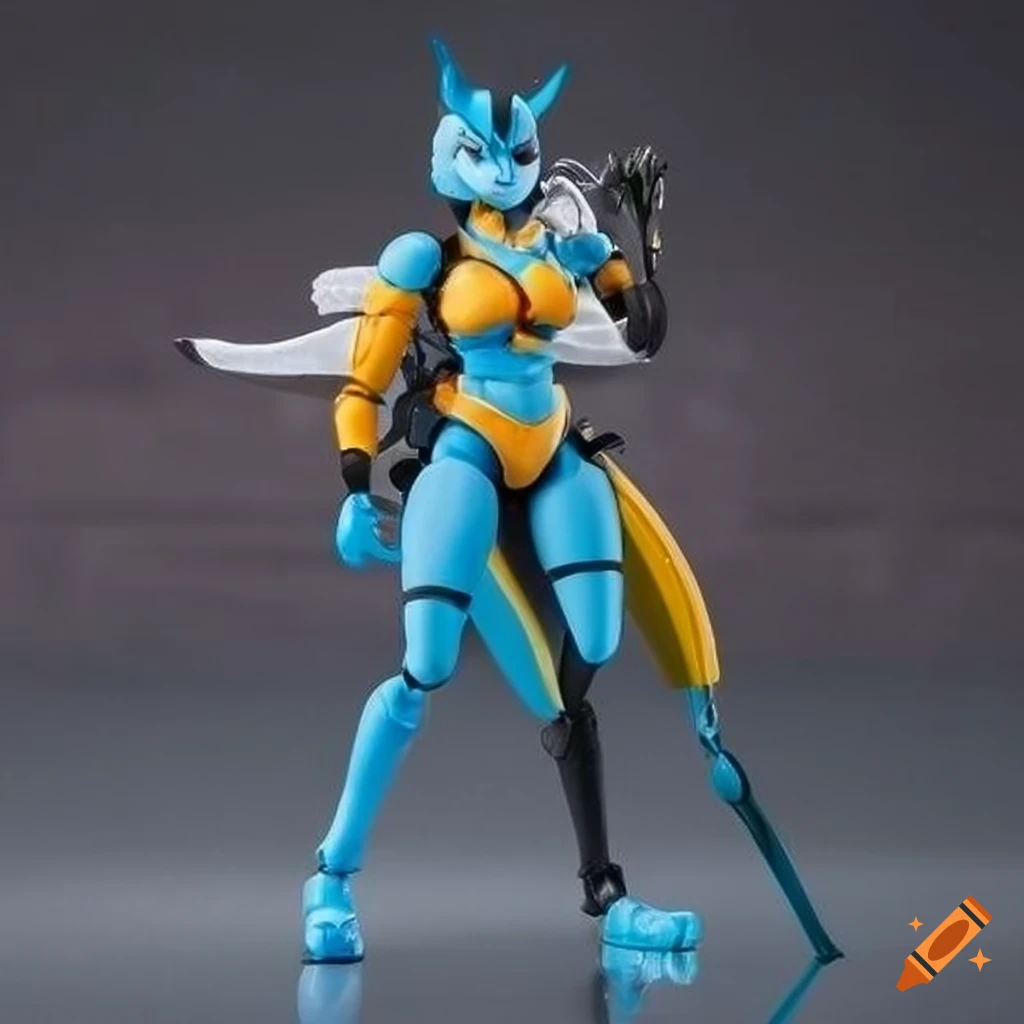 Articulated action figure of a female insect humanoid on Craiyon