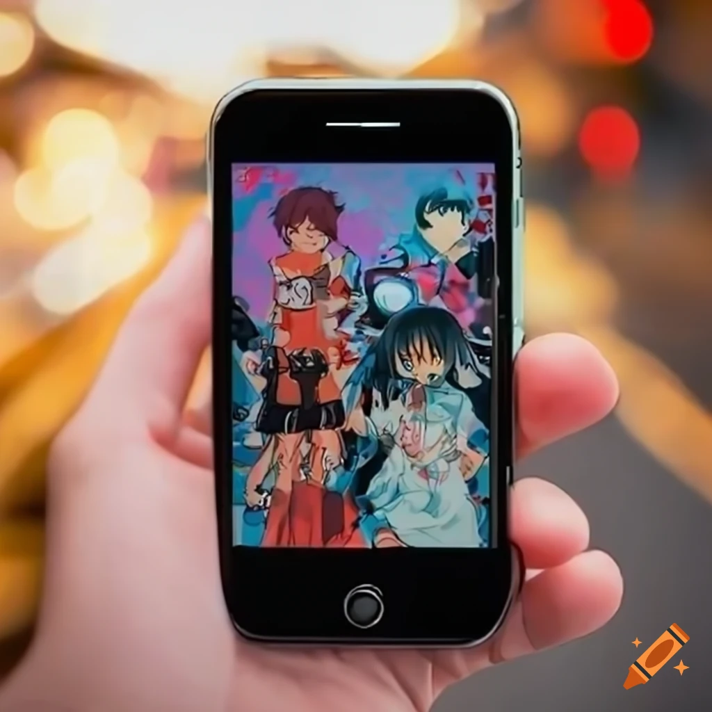 Vibrant animated scene of classic anime characters on an iphone screen ...