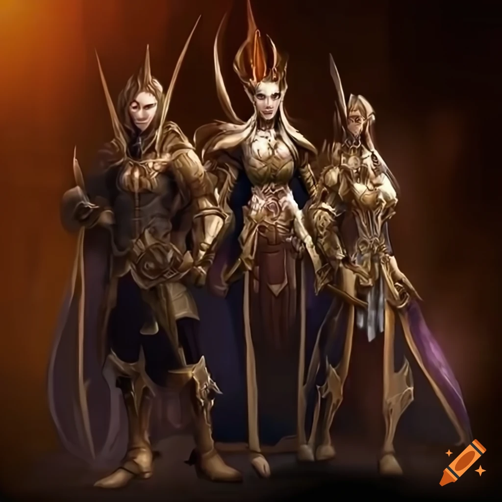 Group of fantasy realm heroes in high definition with detailed faces ...