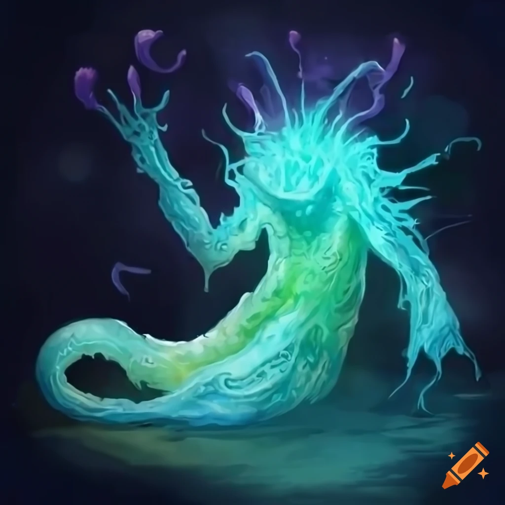 Ethereal ooze creature with see-through skin in D&D art style on Craiyon