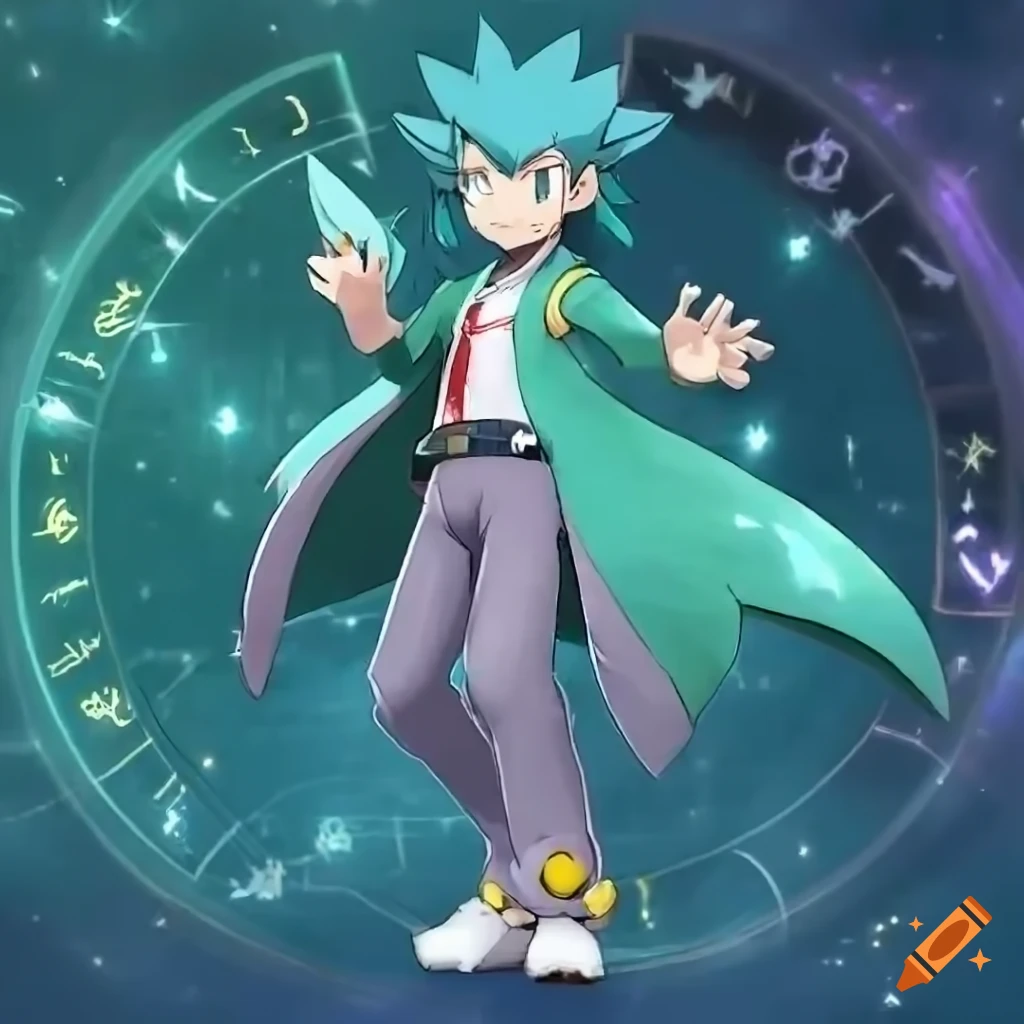 Pokemon Gen 5 protagonist with teal hair, long coat, and glasses named ...