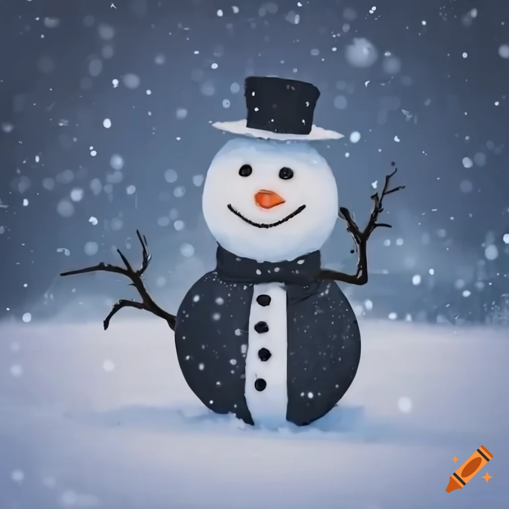 Snowman wearing a black suit in the snow on Craiyon