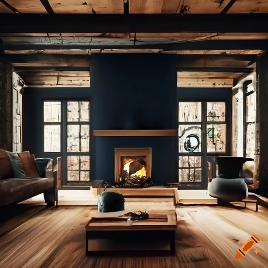 Large living room with 18 foot ceilings and hickory hardwood floors on ...