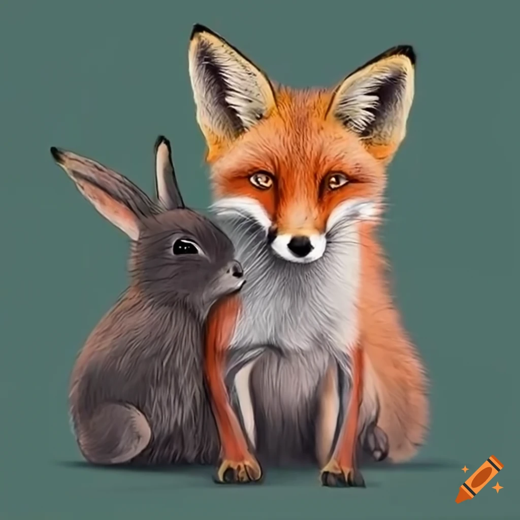 Fox and rabbit showing affection towards each other on Craiyon