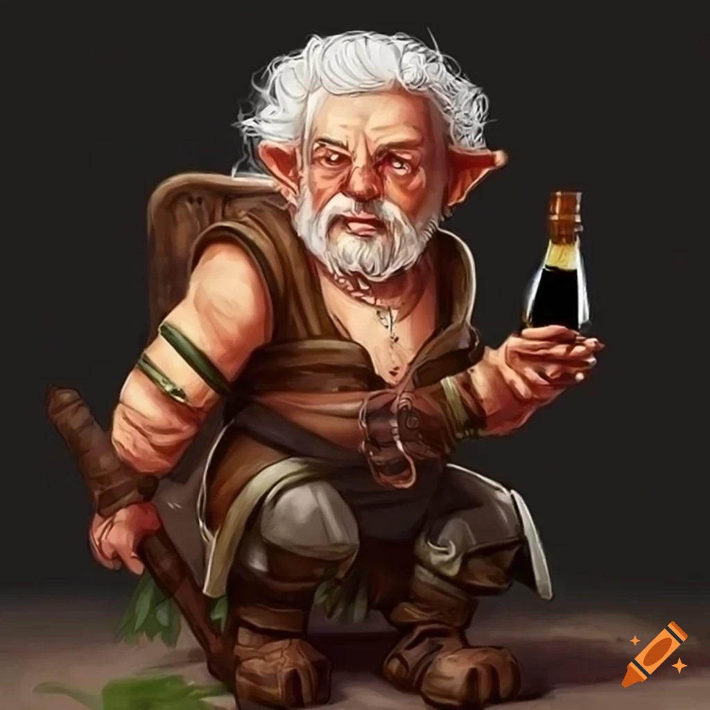 Middle-aged stout halfling sailor with a bottle on Craiyon