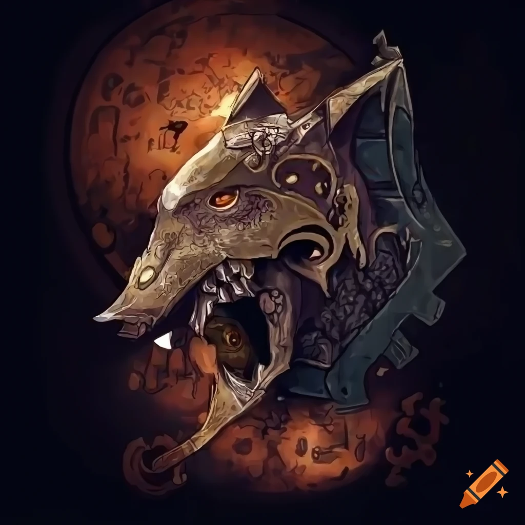 Steampunk world with metal wolf, hunter drawing a steampunk-style sword ...