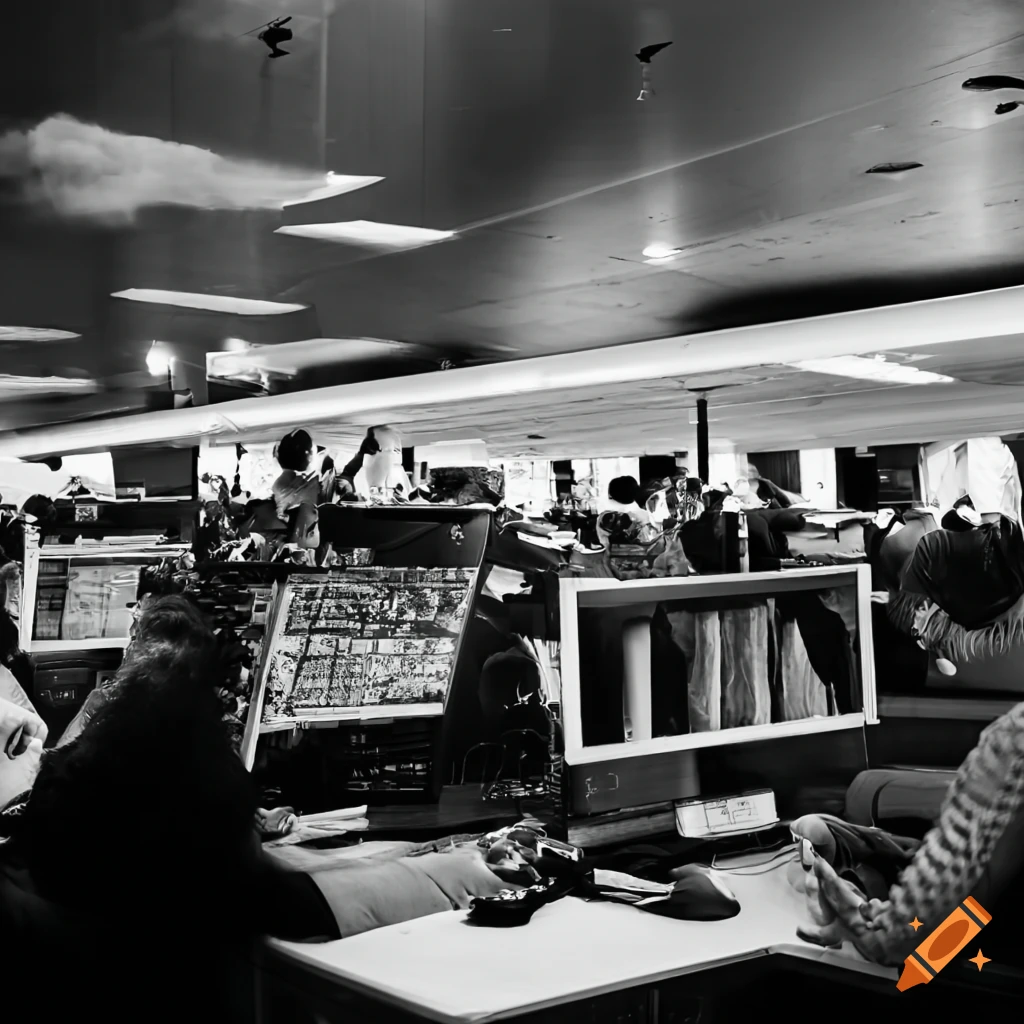Busy black and white call center on Craiyon