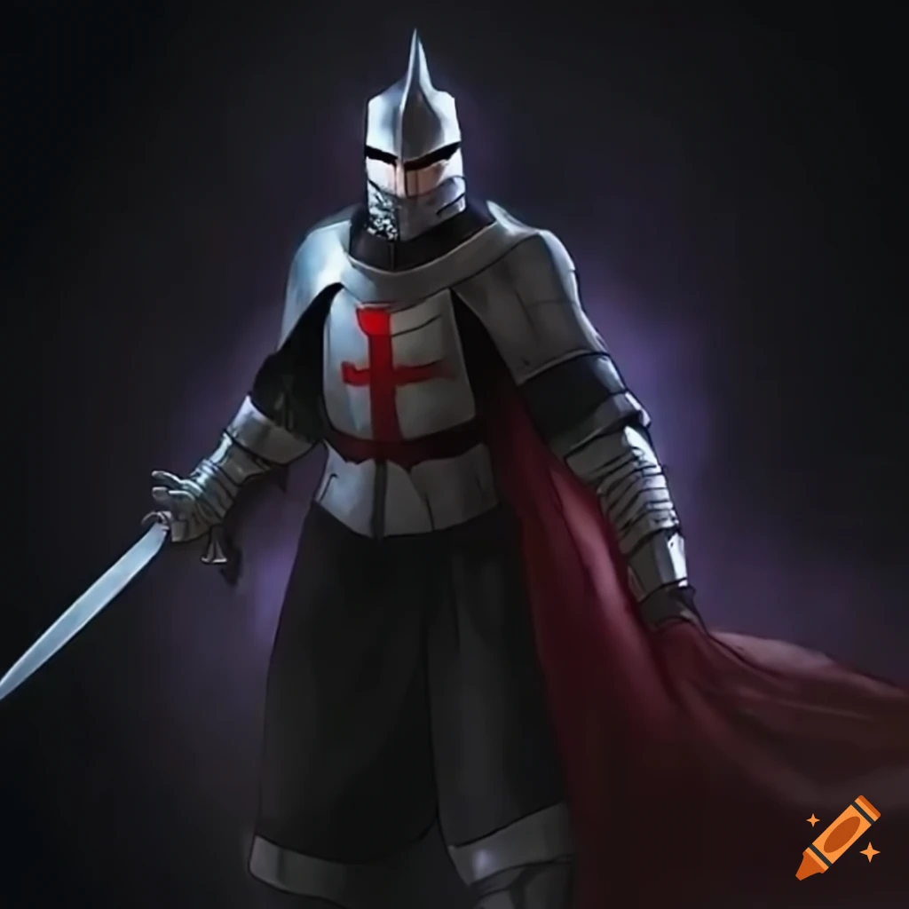 Fusion of Batman and Toji Fushiguro dressed in templar knight armor with a sword on Craiyon