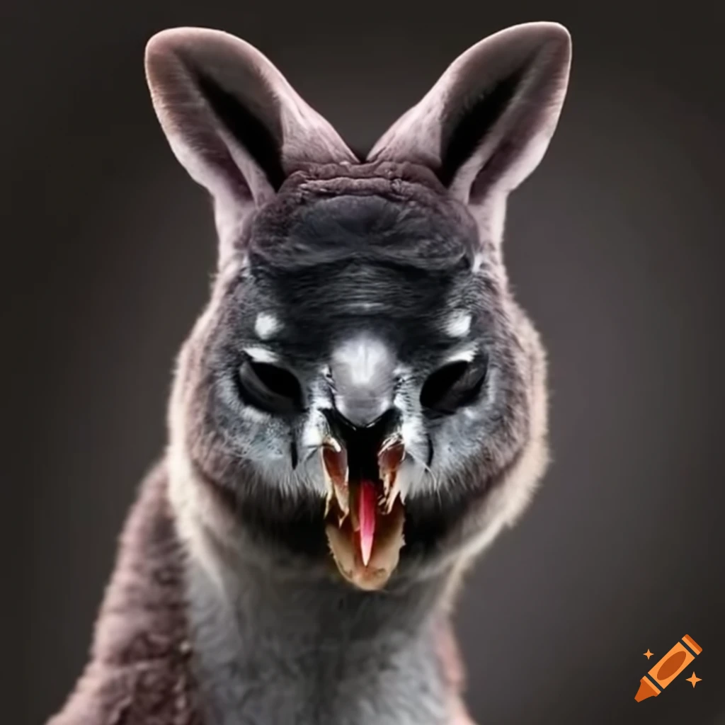 Black and white kangaroo with vampire teeth, pink wings, and spaded ...