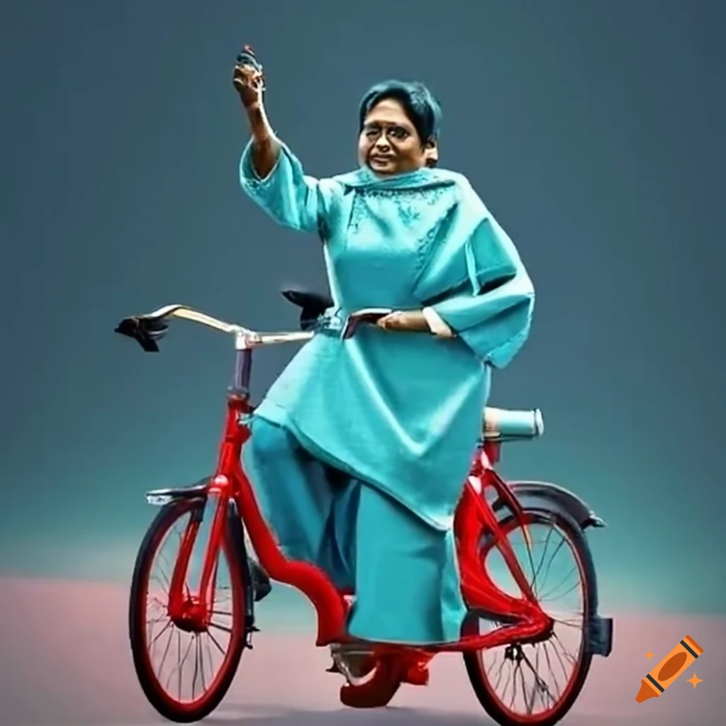 Mayawati riding blue elephant in a political artwork on Craiyon