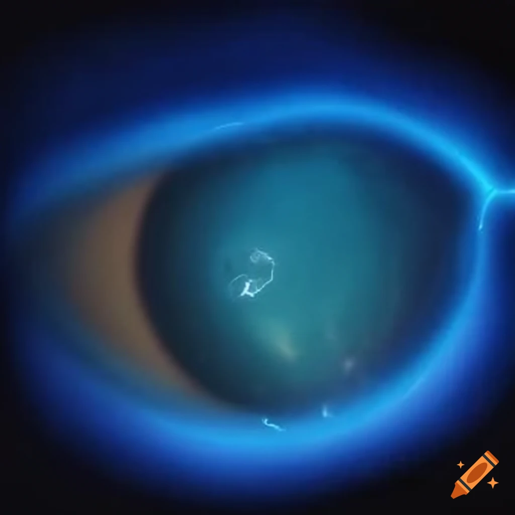 Vibrant electric blue lightning radiating from a whale's eye on Craiyon