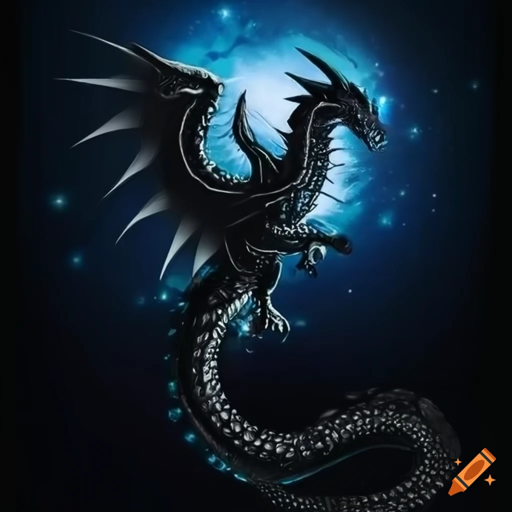Retro style black dragon with space background on Craiyon