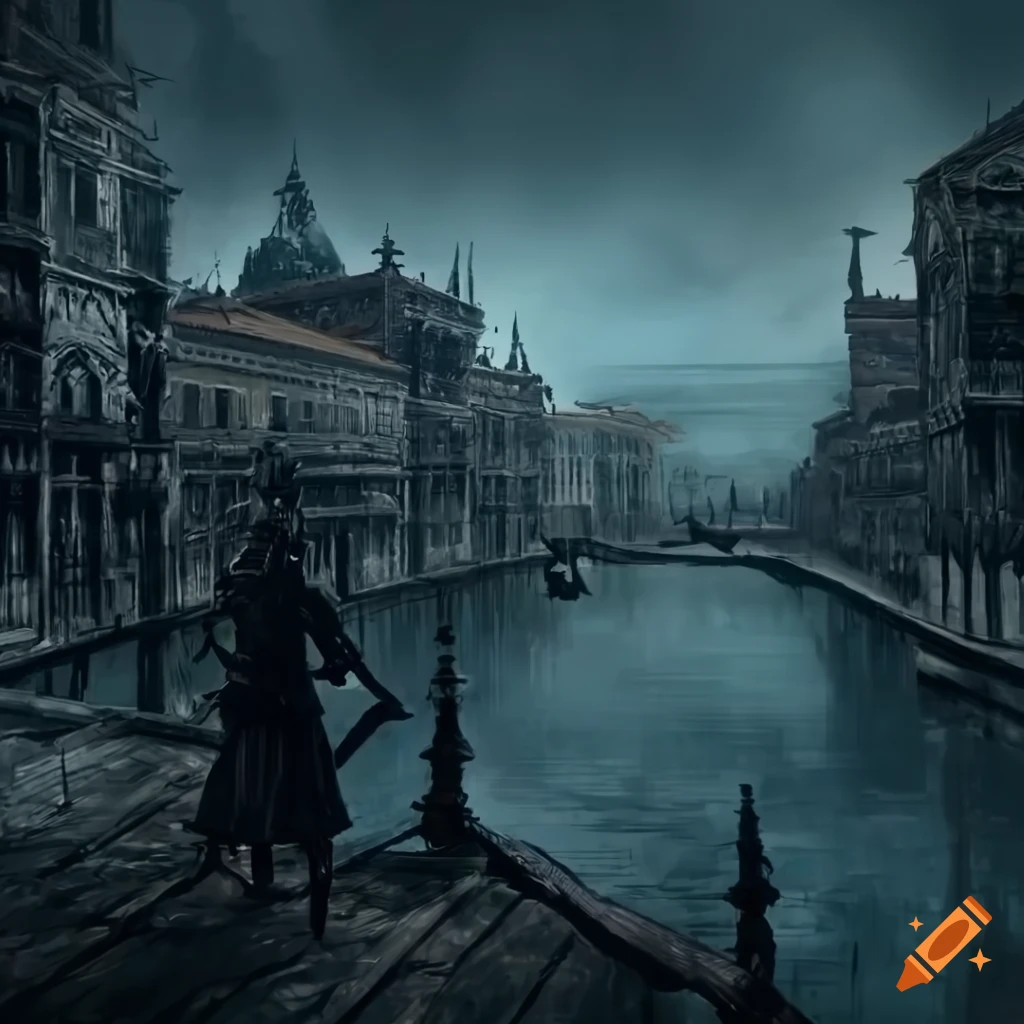 Venice city depicted in Bloodborne style by Noriyoshi Ohrai with ...