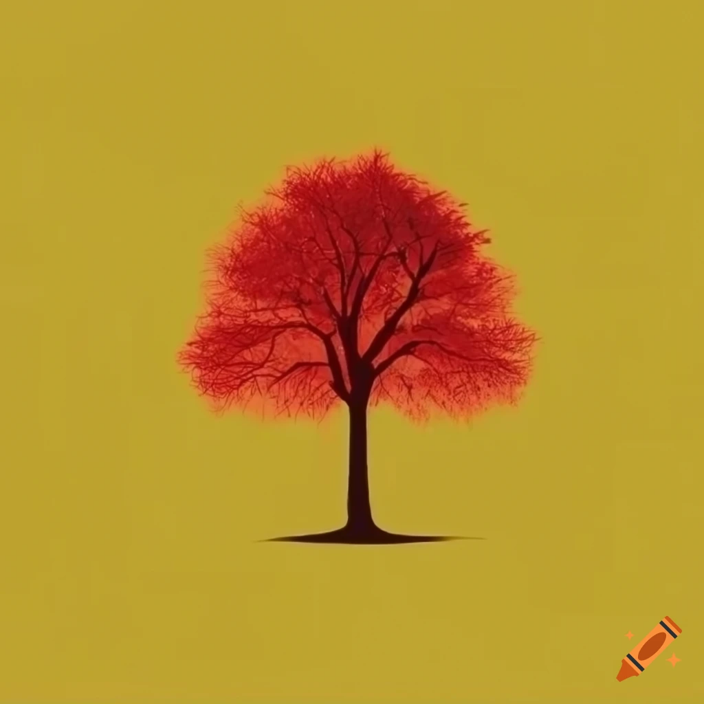Simple red tree silhouette on yellow background minimalist logo design ...