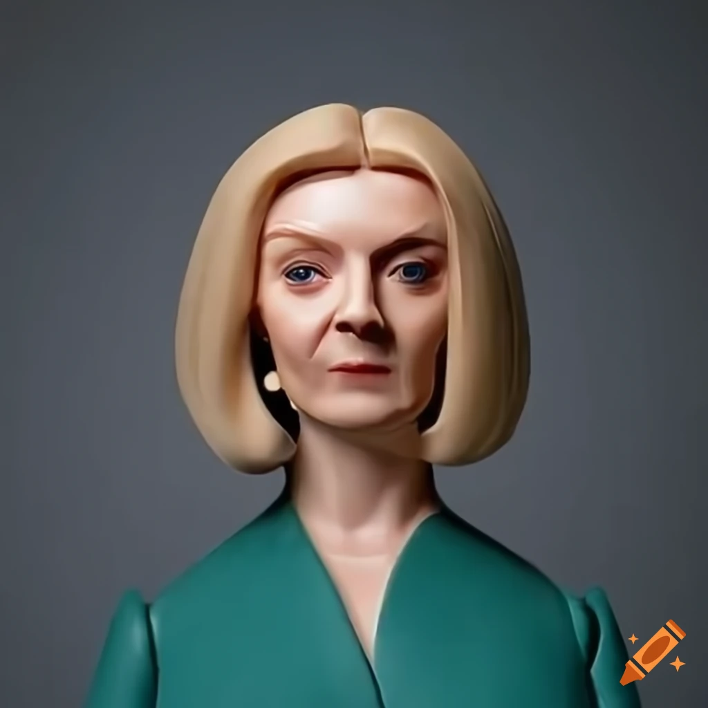 Minimalist constructivist portrayal of liz truss as a worn plastic ...