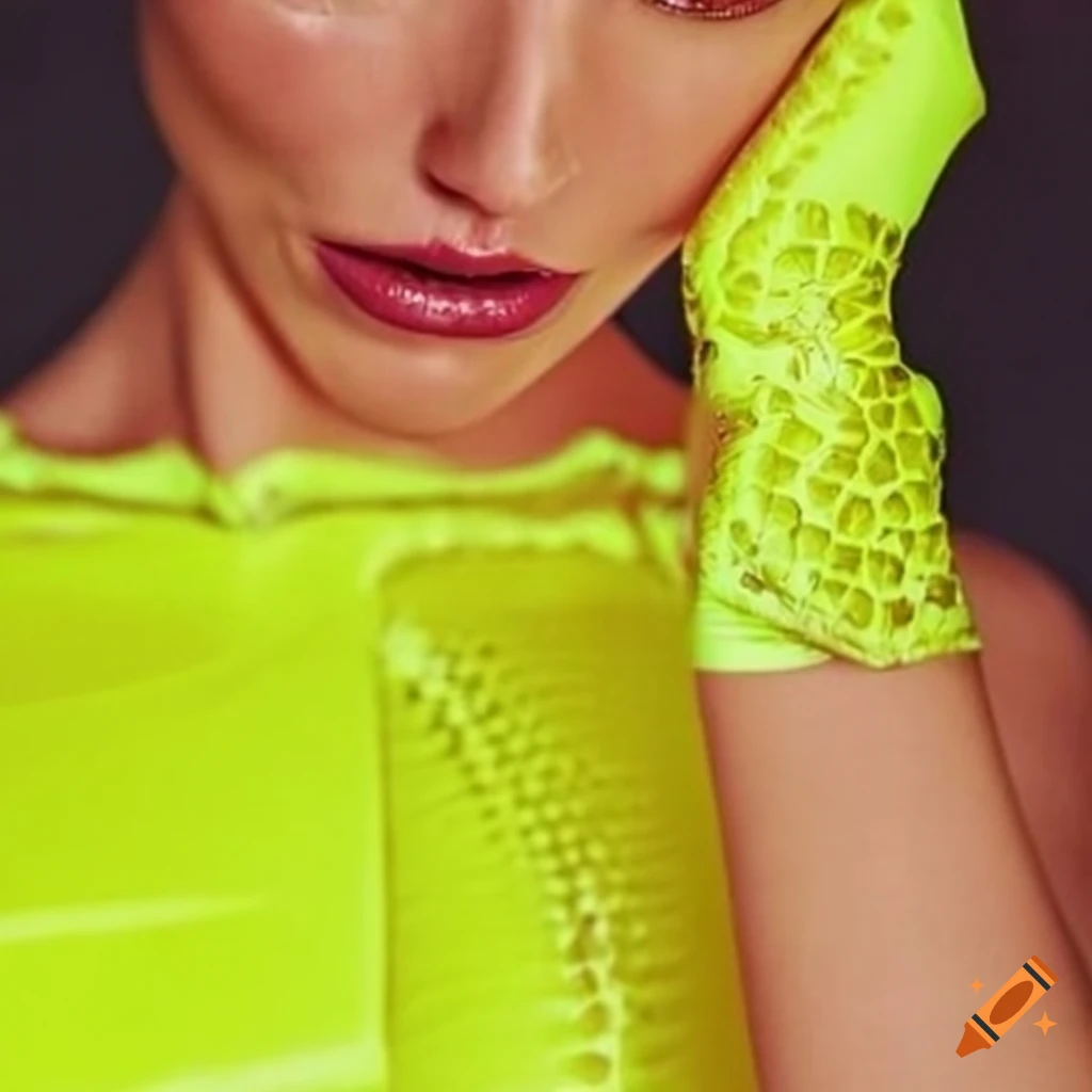Fit Cameron Diaz in neon yellow full body wetlook snakeskin outfit on ...