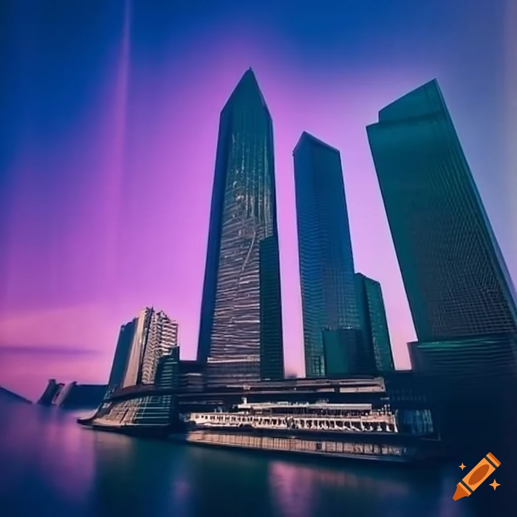 Aerial view of three business buildings on Craiyon