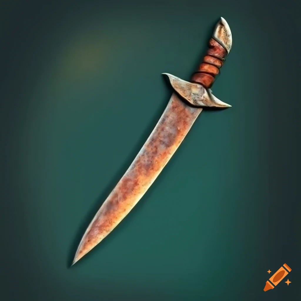 Handmade rusty blade short dagger in a forest setting on Craiyon