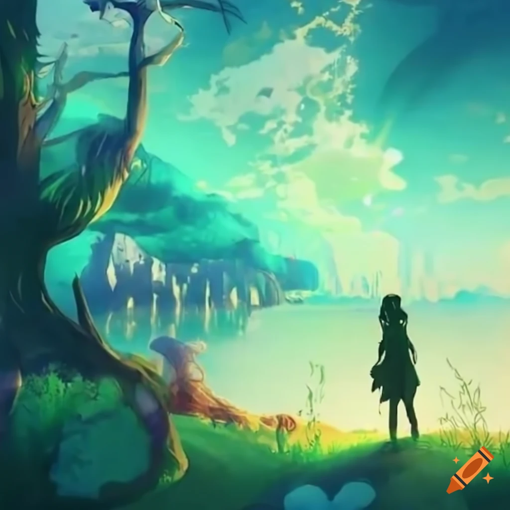 Izuku Midoriya and Malleus Draconia in a surreal wonderland landscape ...