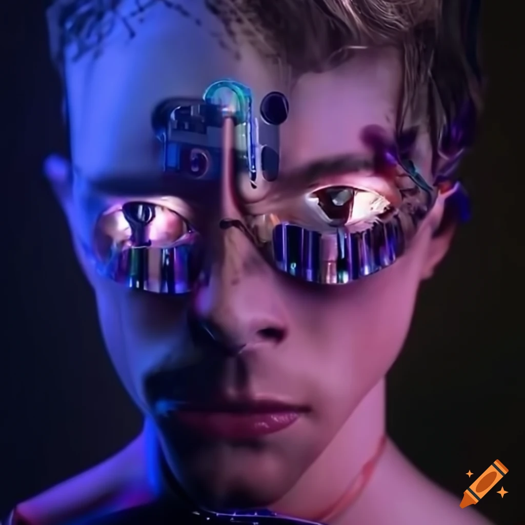 Colorful gemstone cyborg with tesla coils in a photorealistic style on ...