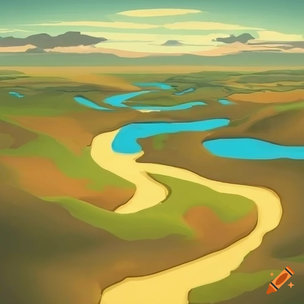 Physical map showing forest, steppe, city, mountains, moor, and rivers ...