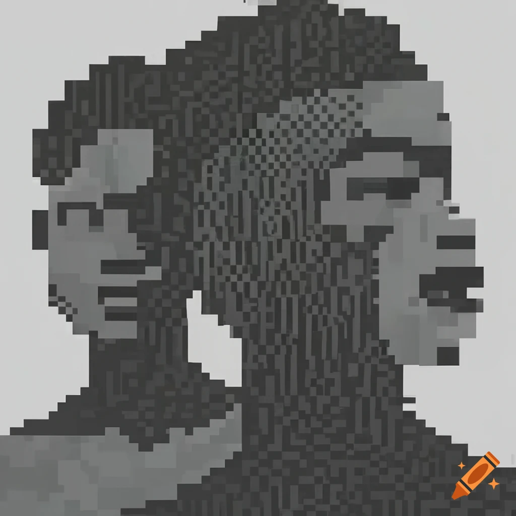 Pixelated silhouette portrait painting of people in the style of ...