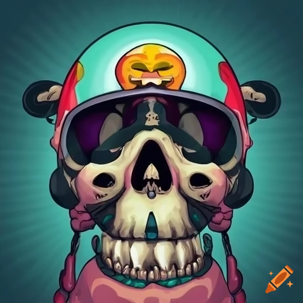 Adorable skull monkey with stretched lobes wearing a bicycle helmet on ...