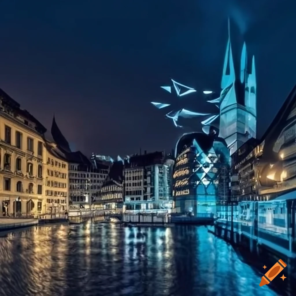 Futuristic cityscape in zurich on Craiyon