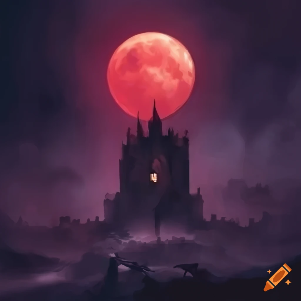 Captivating novel cover with a bleeding red moon, closed eyes, medieval ...