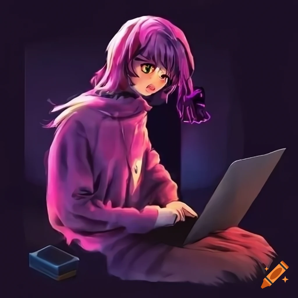 Femboy typing on laptop with cozy blanket in furry style on Craiyon