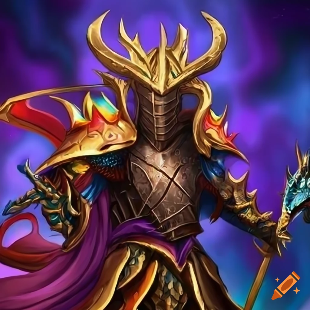 Mythical dragon knight in rainbow armor on Craiyon