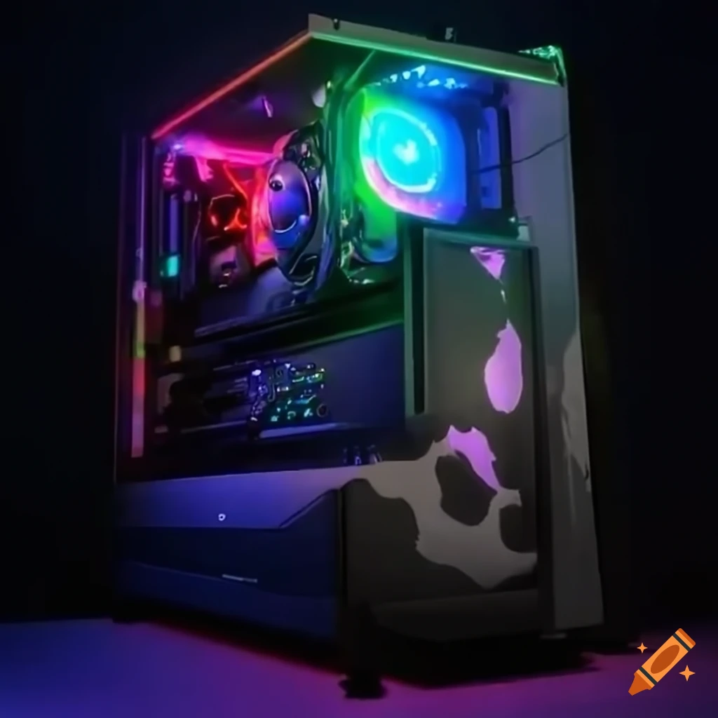 Cow inside a gaming pc on Craiyon