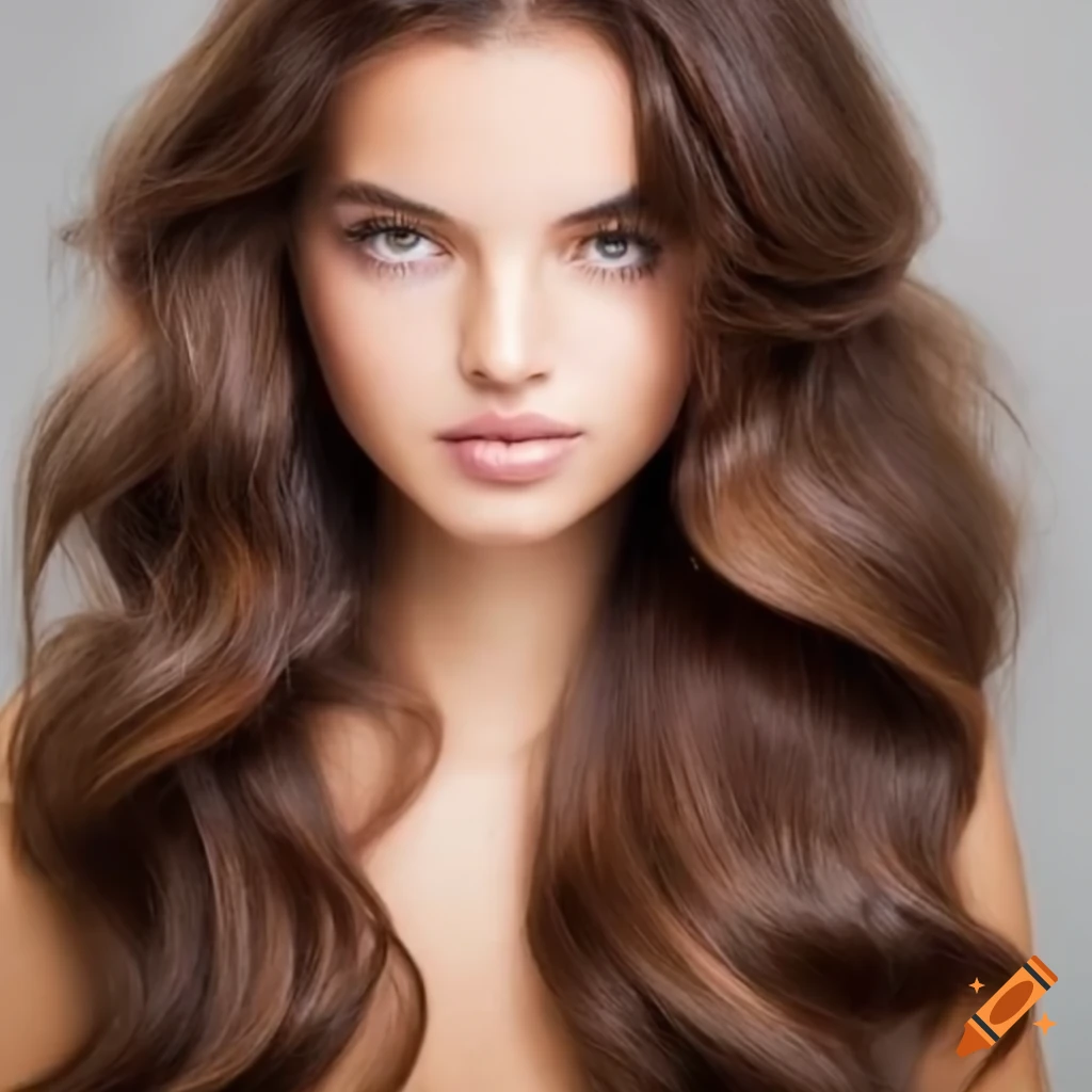 Beautiful young woman with thick wavy dark-brown hair and light brown eyes on Craiyon