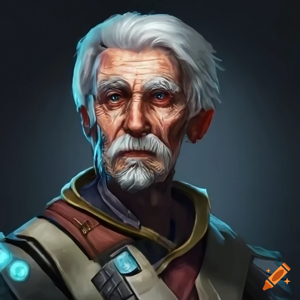 High resolution 4k portrait of an old sci-fi adventurer hero npc ...
