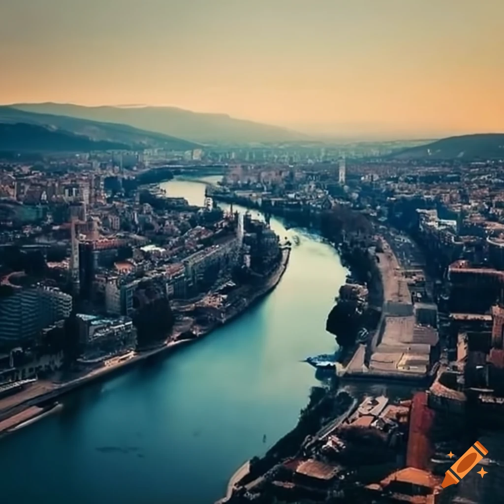Aerial view of skopje with the vardar river on Craiyon