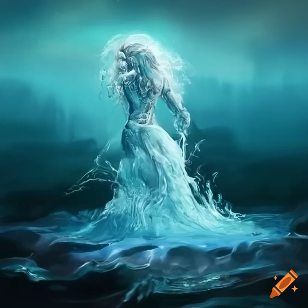 Water elemental emerging from the sea in fantasy art style on Craiyon