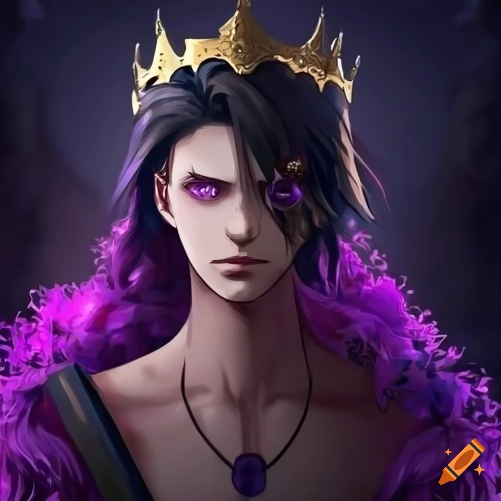 Young handsome king with purple eyes and sword on Craiyon