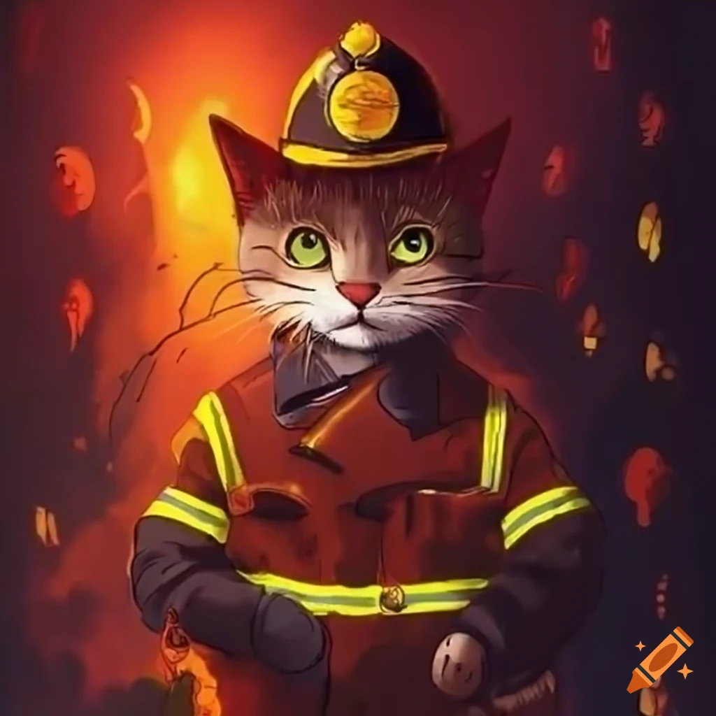 Ghibli animation of firefighter cats on Craiyon