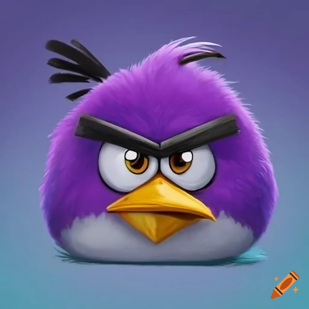 Purple bird face in angry birds style with realistic touch on Craiyon