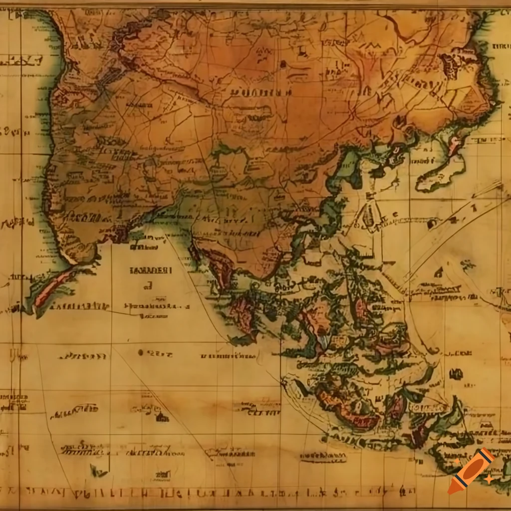 Old style map showing oceans, land, and new continents on Craiyon