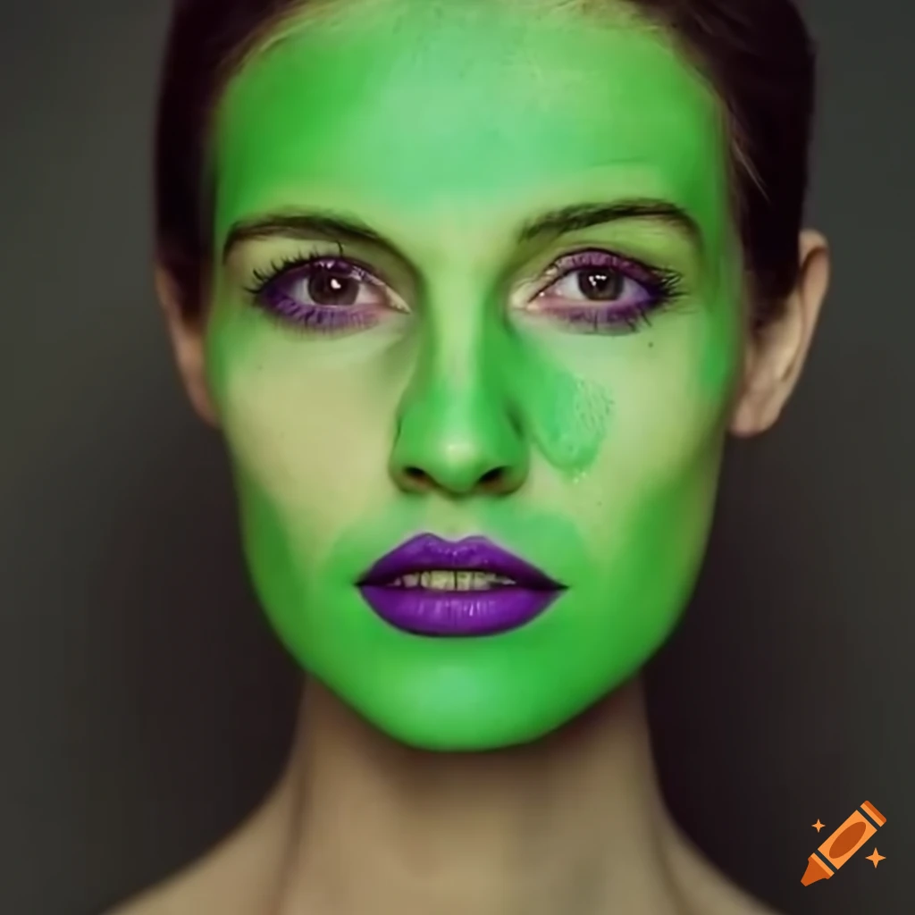 Actress lisa mccune portraying 'the mask' with green face paint on Craiyon