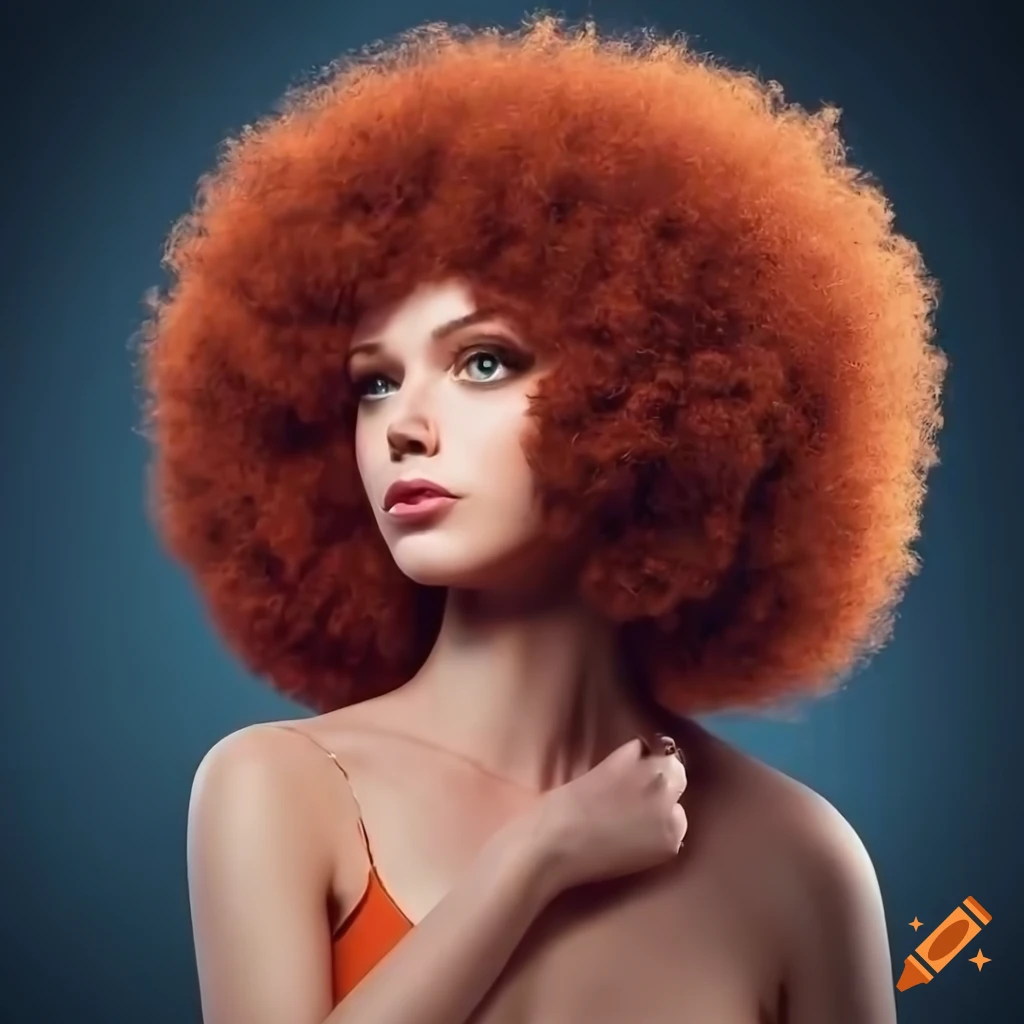 Portrait of a beautiful redhead woman with a massive afro on Craiyon