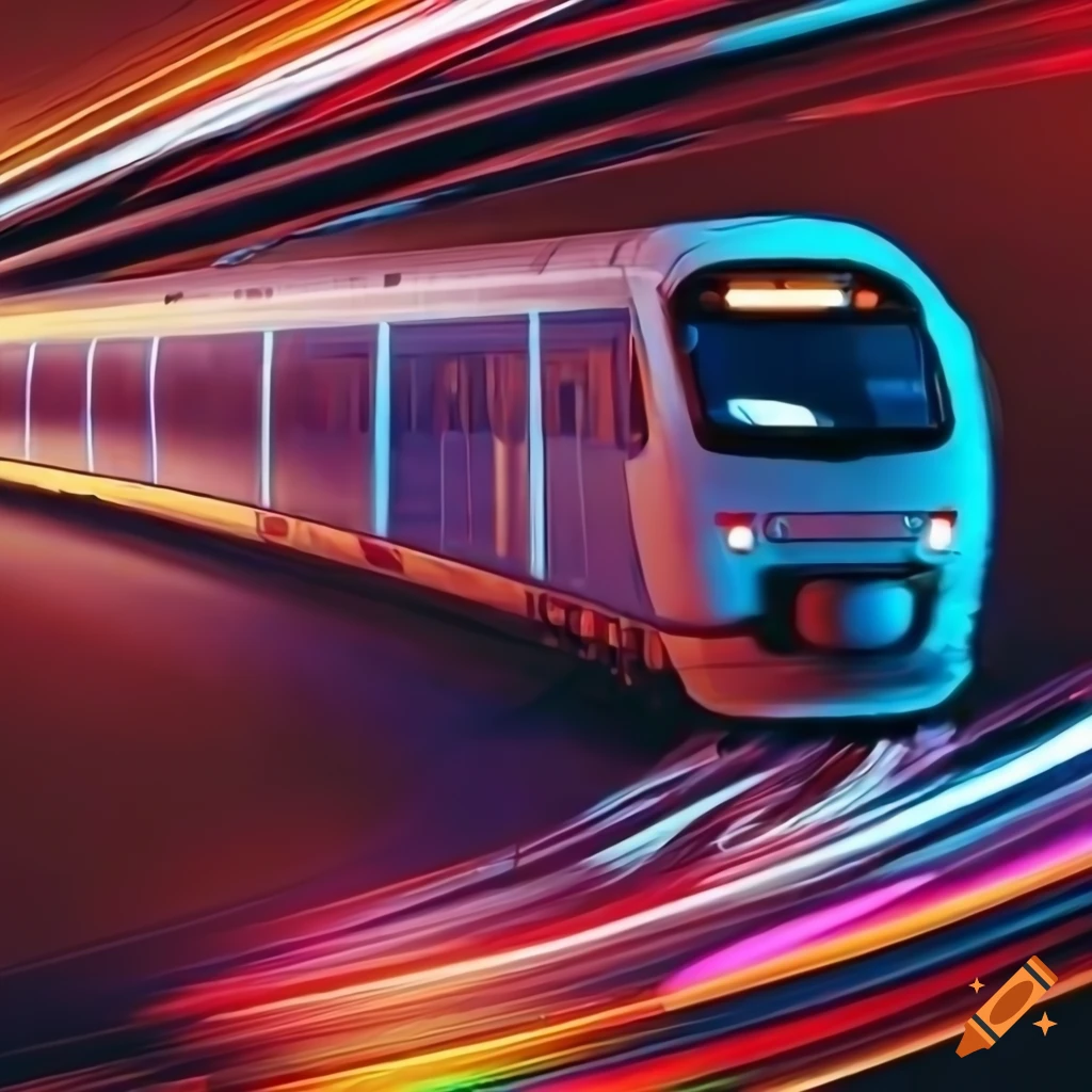 Train in motion with architectural and technological elements and ...